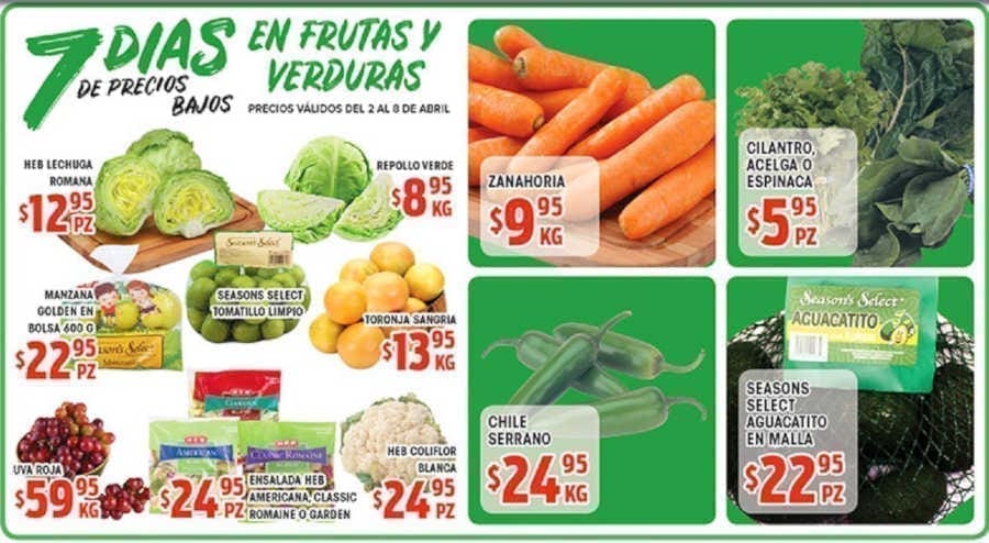 Frutas y Verduras HEB del 2 al 8 de Abril de 2019